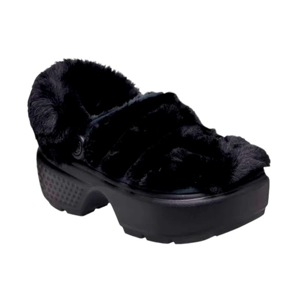 CROCS | Shoes | Crocs Stomp Furry Quilted Clog In Black Size W8 M6 Nwt ...